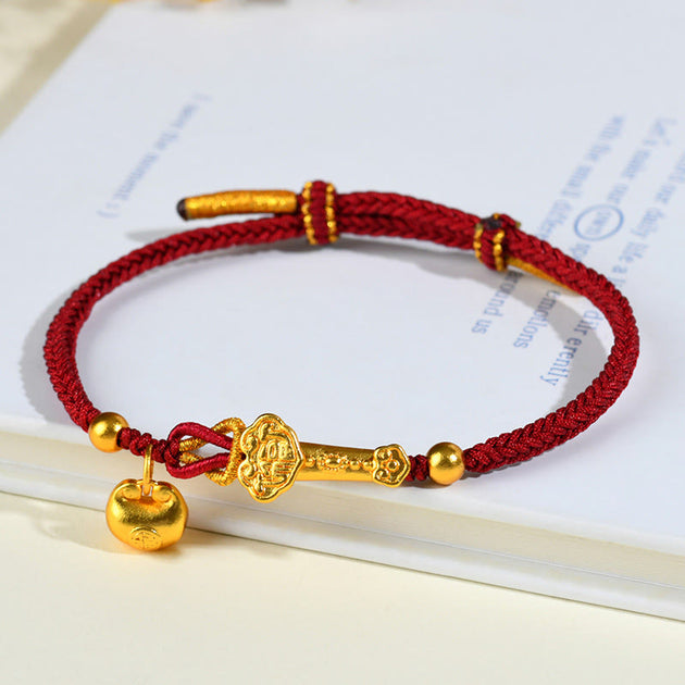 Buddha Stones Red String Fu Character Ingot Ruyi Stick Luck Braided Br ...