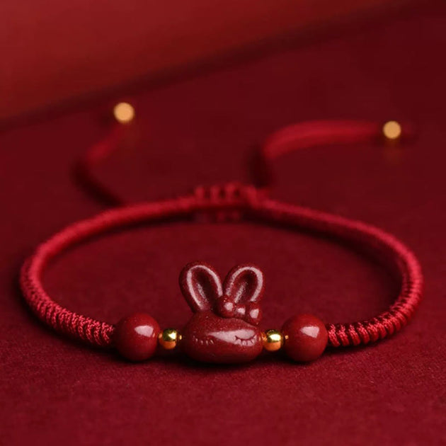 Buddha Stones Handmade Cinnabar Chinese Zodiac Rabbit Luck Red Rope Br ...