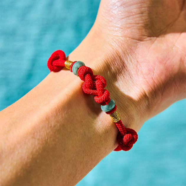 Buddha Stones Red String Jade Luck Fortune Knot Braided Couple Bracele ...