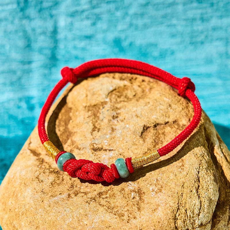 Buddha Stones Red String Jade Luck Fortune Knot Braided Couple Bracele ...