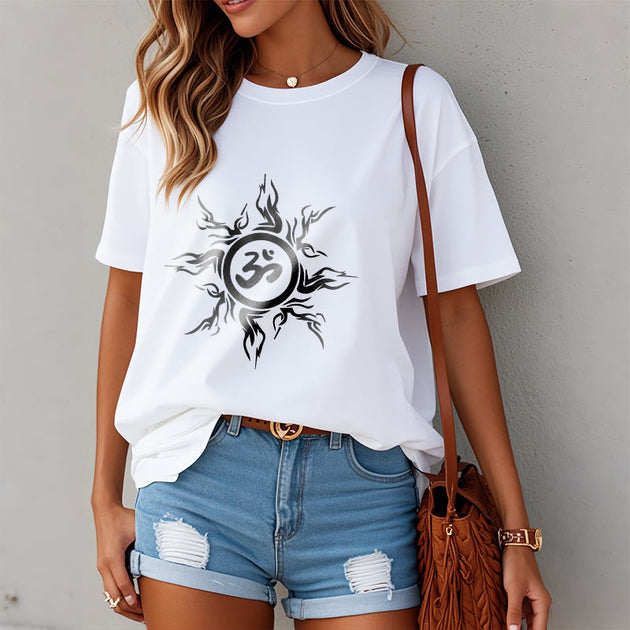Buddha Stones Sunburst Pattern Surrounding An Om Symbol Pattern Cotton ...