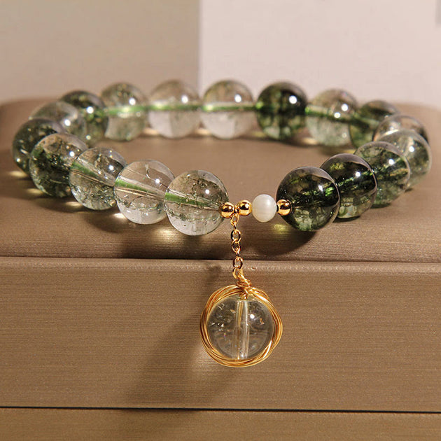 Buddha Stones Natural Green Phantom Crystal Lucky Bracelet ...