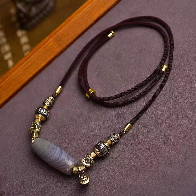 Buddha Stones Tibet Dzi Bead Om Mani Padme Hum Protection Necklace Pen ...