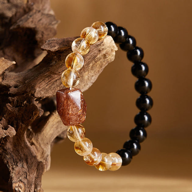Buddha Stones Natural Black Obsidian Citrine Super Seven Crystal Stren ...