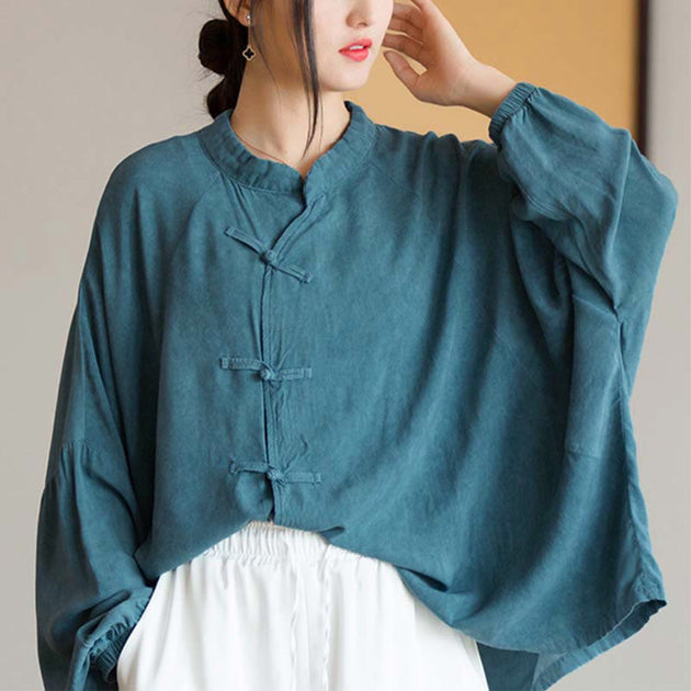 Buddha Stones Frog-Button Long Sleeve Shirt Zen Tai Chi Meditation Top ...