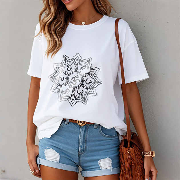 Buddha Stones Mandala Flower Om Mani Padme Hum Sanskrit Mantra Tee T-s ...
