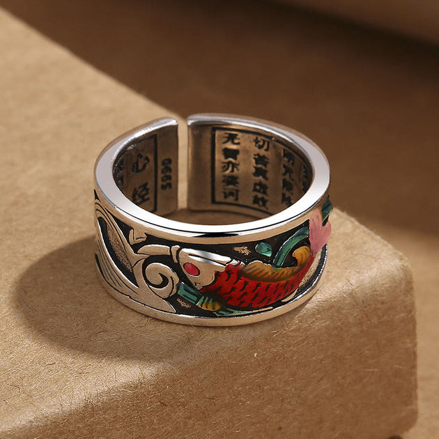 FREE Today: Bring Good Luck Koi Fish Heart Sutra Engraved Ring ...