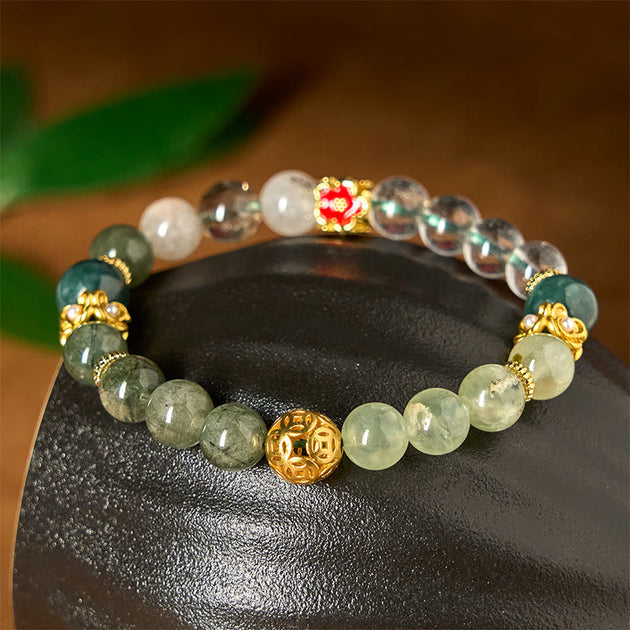 Buddha Stones Natural Green Phantom White Crystal Jade Beads Lucky Bra ...