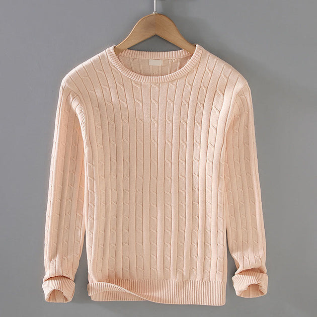 Buddha Stones Cable Knit Design Men's Crew Neck Long Sleeve Pure Cotto ...