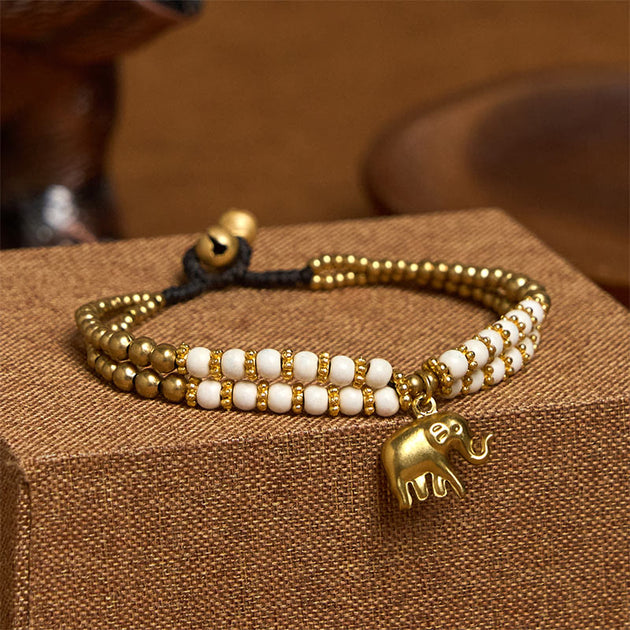 Buddha Stones Turquoise Elephant Luck Double-layer Plated Copper Stren ...