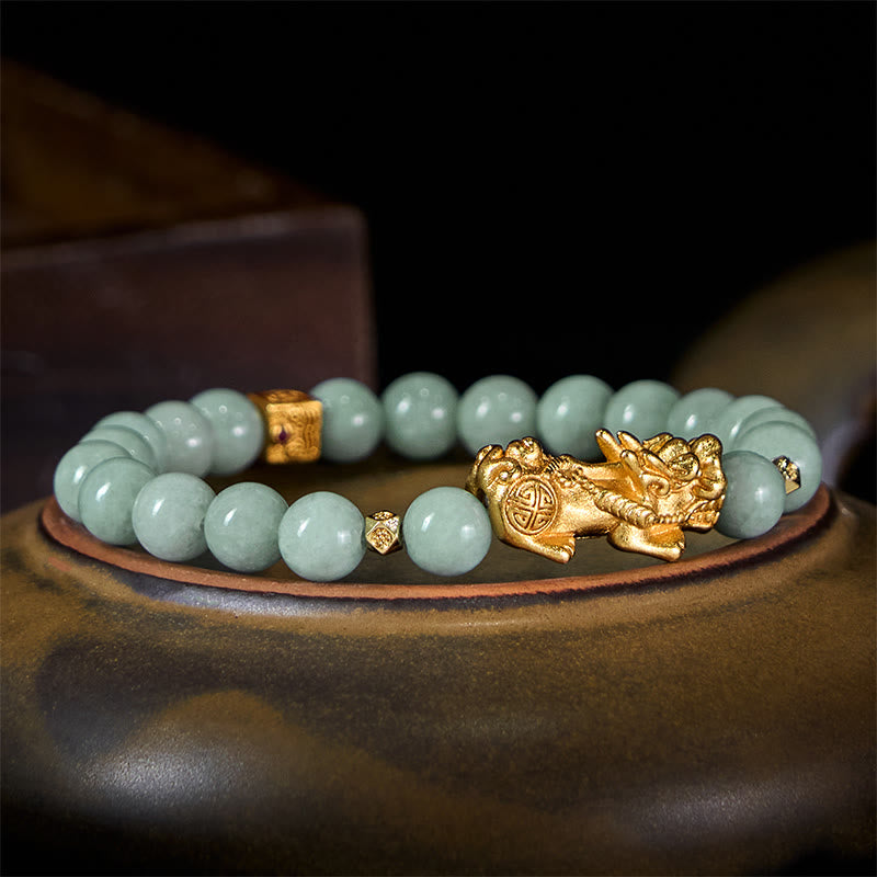 Buddha Stones Golden Pi Xiu Charm Jade Luck Prosperity Beaded Bracelet ...