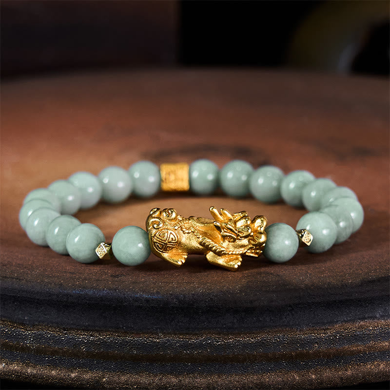 Buddha Stones Golden Pi Xiu Charm Jade Luck Prosperity Beaded Bracelet ...