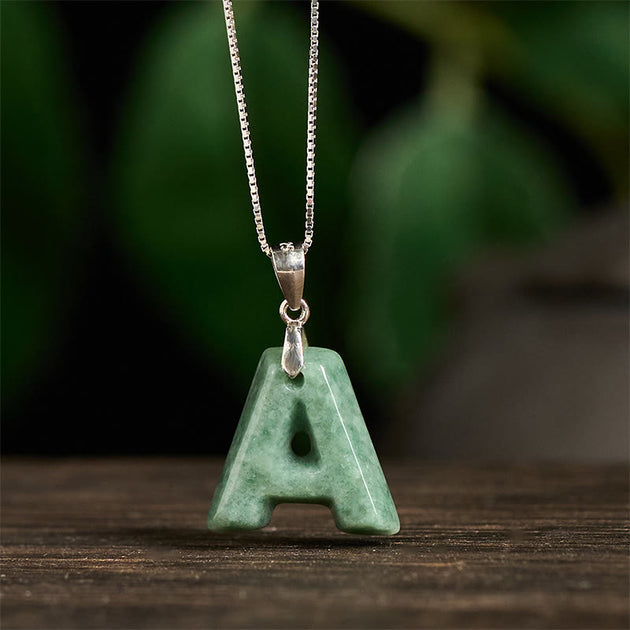 Buddha Stones Natural A-Z Letter Jade 925 Sterling Silver Silm Chain P ...