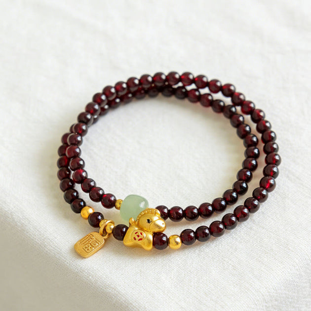 Buddha Stones Year Of The Horse Garnet Jade Fu Character Stability Dou ...