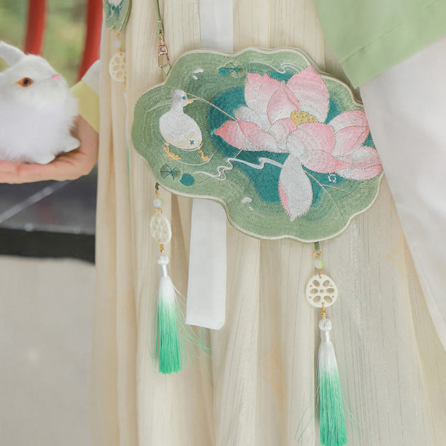 Buddha Stones Luck Embroidery Lotus Koi Fish Rabbit Flower Hanfu Bag C ...