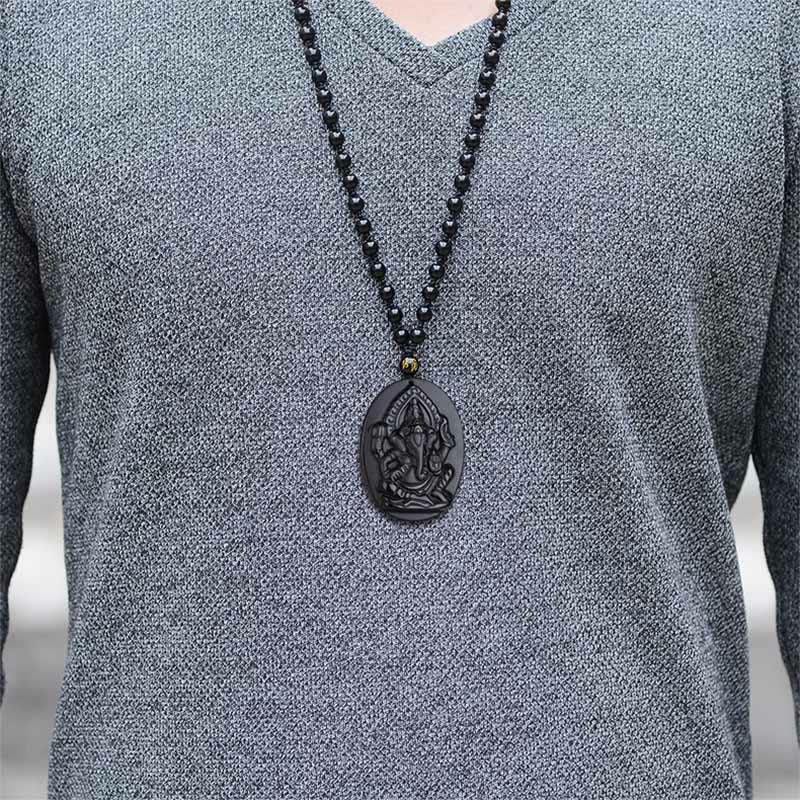 Buddha Stones Tibetan Obsidian Ganesh Ganpati Elephant Wealth Amulet N ...