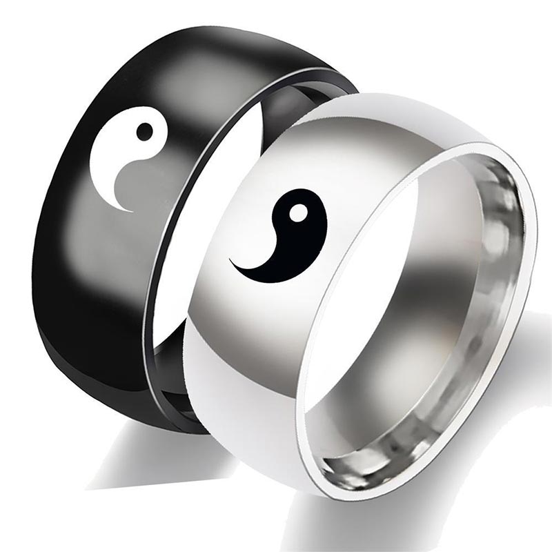 Buddha Stones Yin Yang Balance Titanium Steel Couple Ring – buddhastoneshop