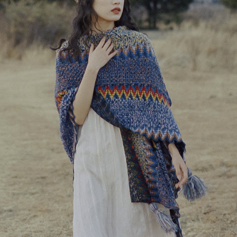 Buddha Stones Tibetan Shawl Soft Warm Knitting Cloak Winter Tibetan Ta ...