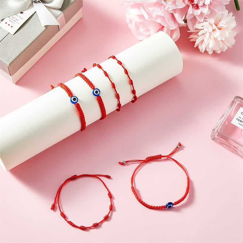 Buddha Stones 4Pcs Evil Eye Seven Knot Red String Protection Bracelet ...