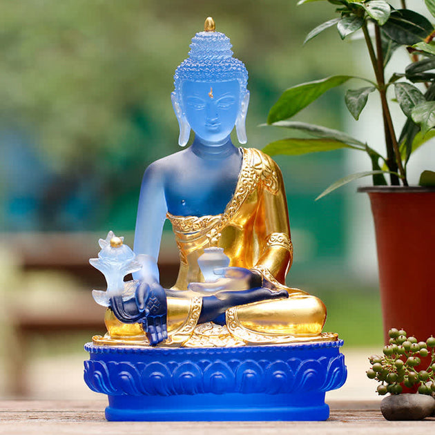 Buddha Stones Medicine Buddha Handmade Liuli Crystal Art Piece Compass ...