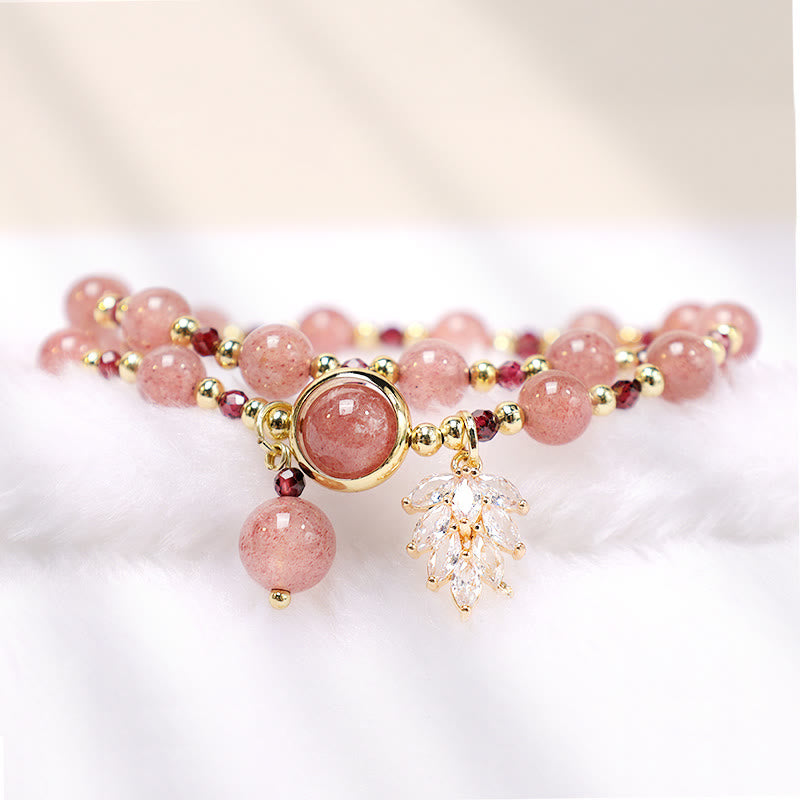 Buddha Stones Natural Strawberry Quartz Love Healing Maple Leaf Charm – buddhastoneshop