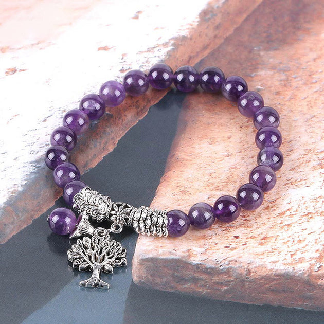 Buddha Stones Natural Gemstone Tree of Life Lucky Charm Stretch Bracel ...