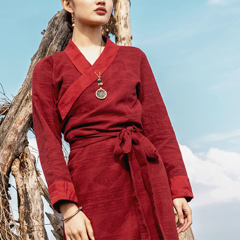 Buddha Stones Tibetan Dress Clothing Lhasa Long Wrap Dress Maxi Dress ...