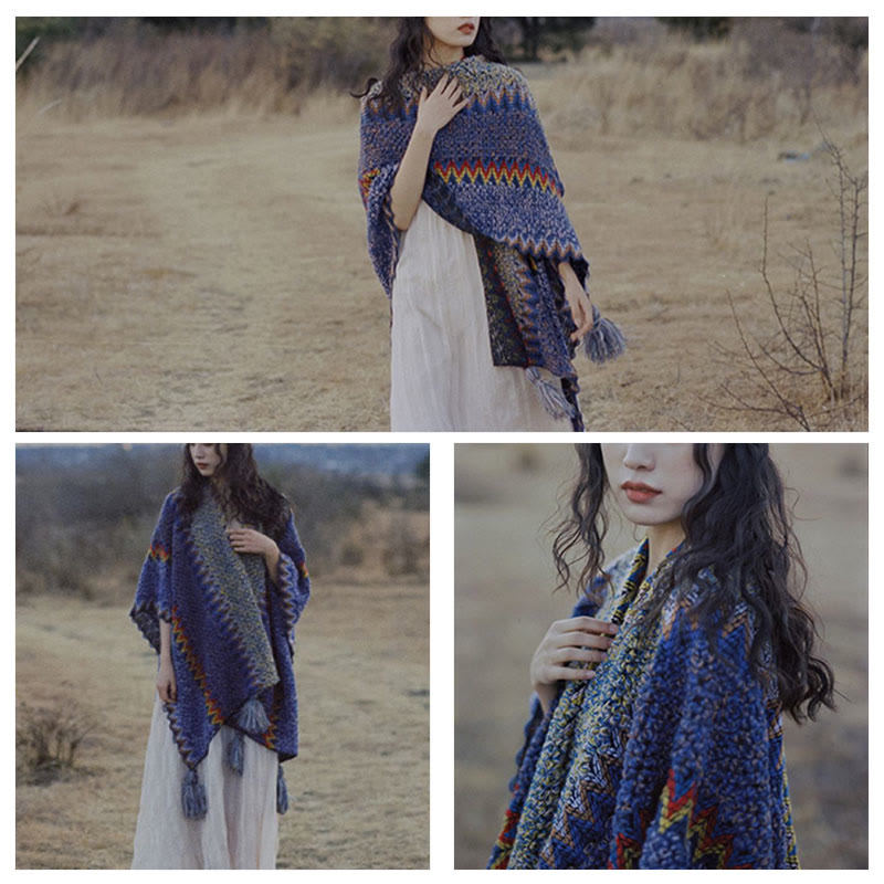 Buddha Stones Tibetan Shawl Soft Warm Knitting Cloak Winter Tibetan Ta ...