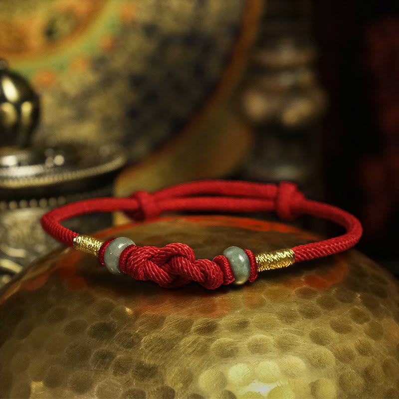 Buddha Stones Red String Jade Luck Fortune Knot Braided String Bracele ...