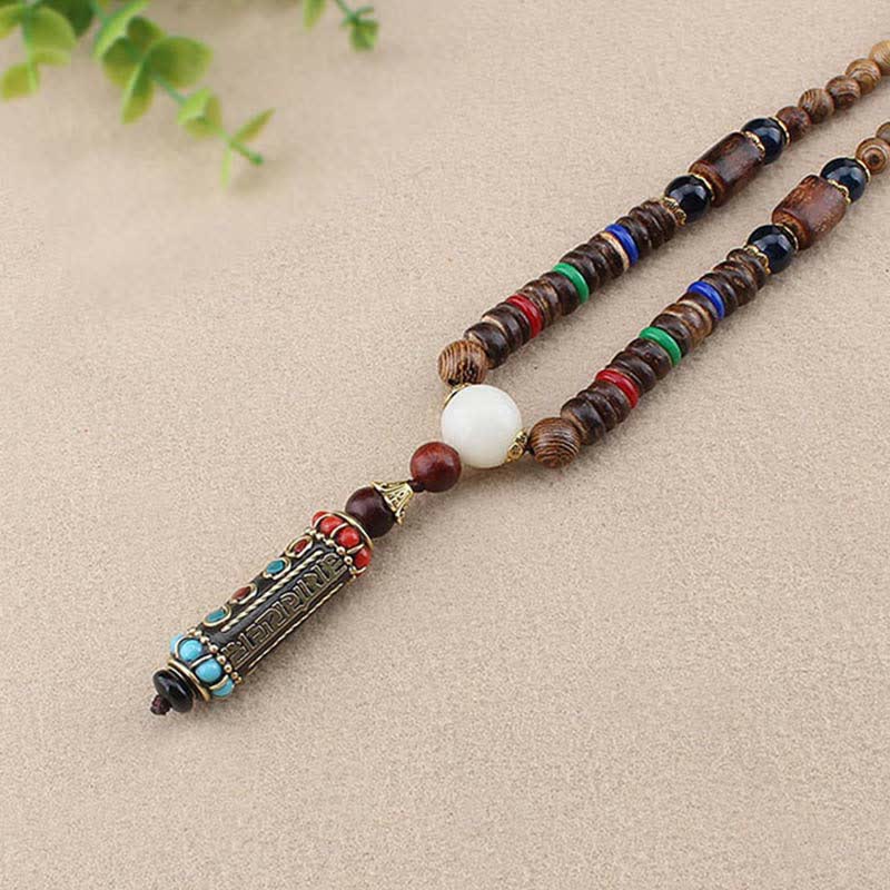 Buddha Stones Tibetan Om Mani Padme Hum Dzi Bead Wenge Wood Necklace P ...