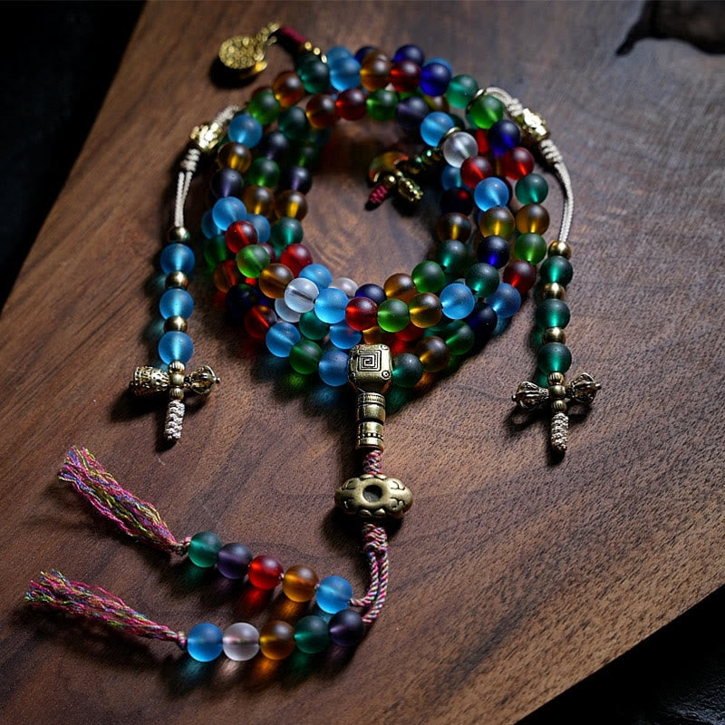 Buddha Stones Tibetan 108 Mala Beads Multicolored Liuli Glass Bead Chi ...