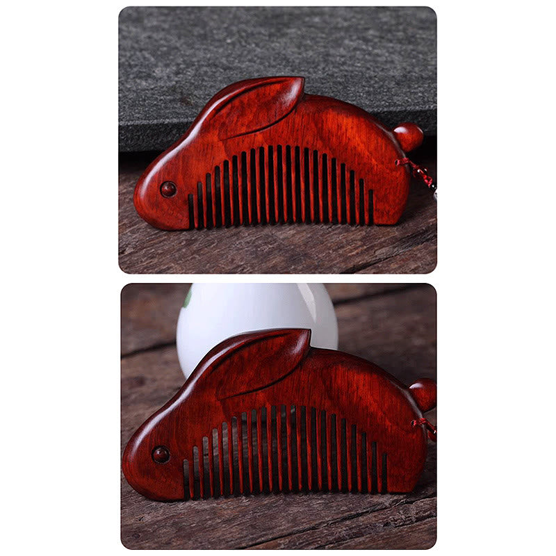 Small Leaf Red Sandalwood Cute Bunny Rabbit Sooth Comb With Gift Box ...