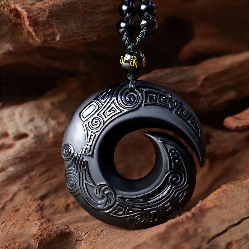 Buddha Stones Natural Black Obsidian Ice Obsidian Strength Necklace Pe ...
