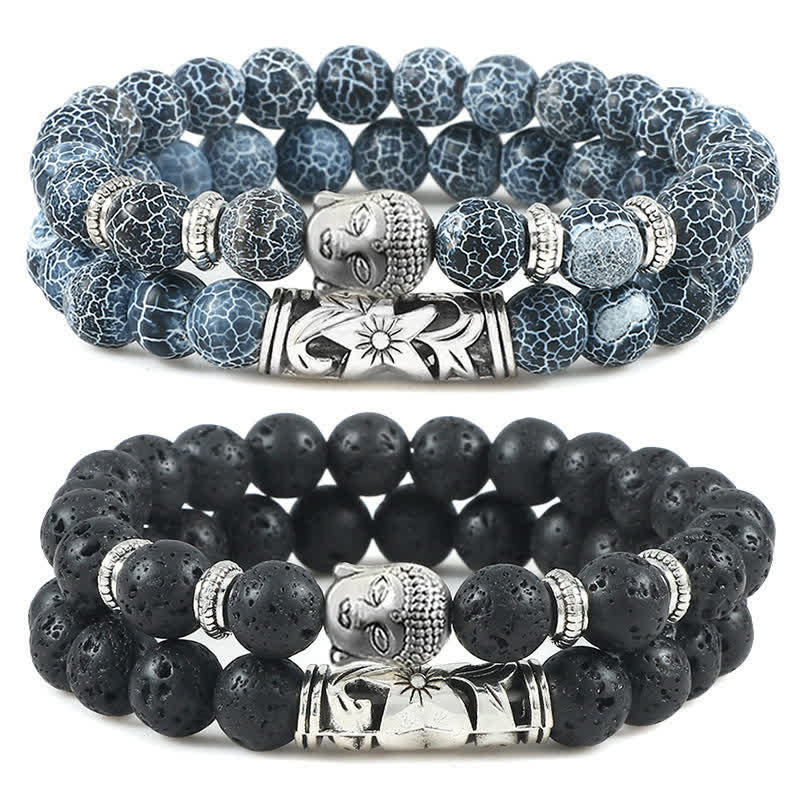 Buddha Stones 2Pcs Natural Crystal Agate Buddha Protection Bracelet ...