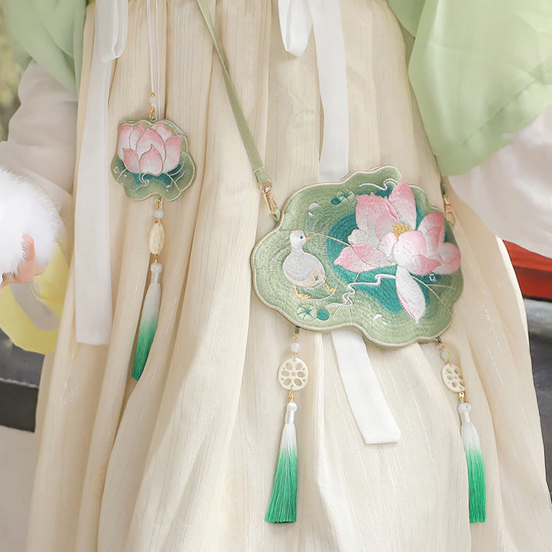 Buddha Stones Luck Embroidery Lotus Koi Fish Rabbit Flower Hanfu Bag C ...