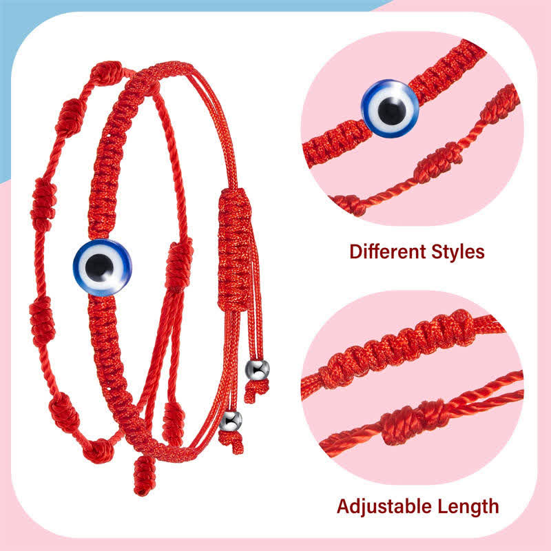 Buddha Stones 4Pcs Evil Eye Seven Knot Red String Protection Bracelet ...