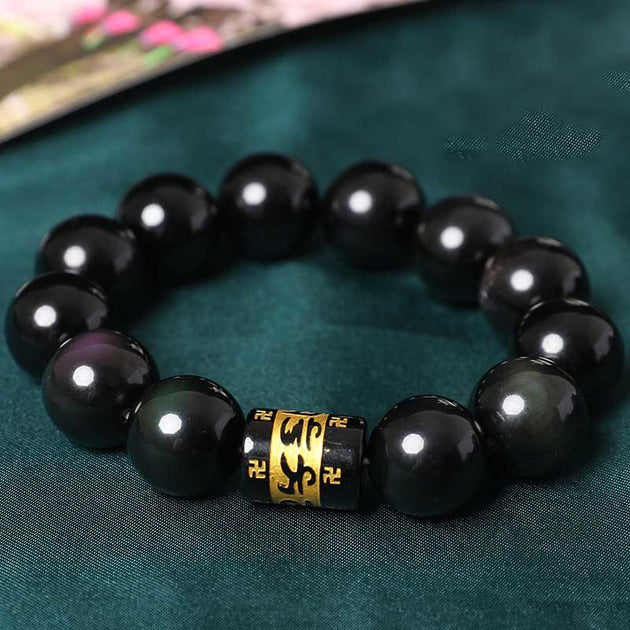 Buddha Stones Rainbow Obsidian Om Mani Padme Hum Swastika Positive Bra ...