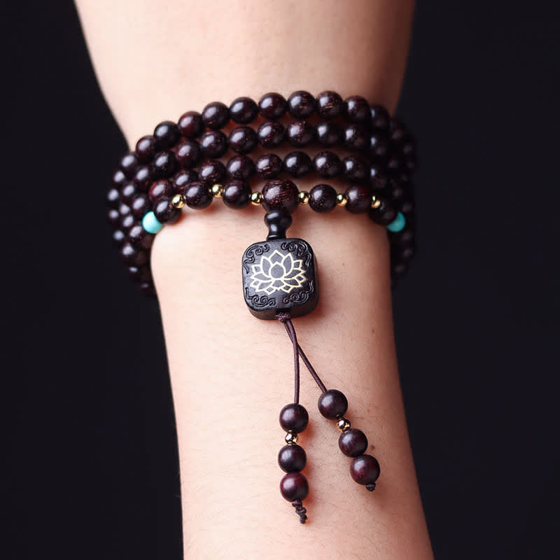 Buddha Stones 108 Mala Beads Tibetan Small Leaf Red Sandalwood Lotus B ...
