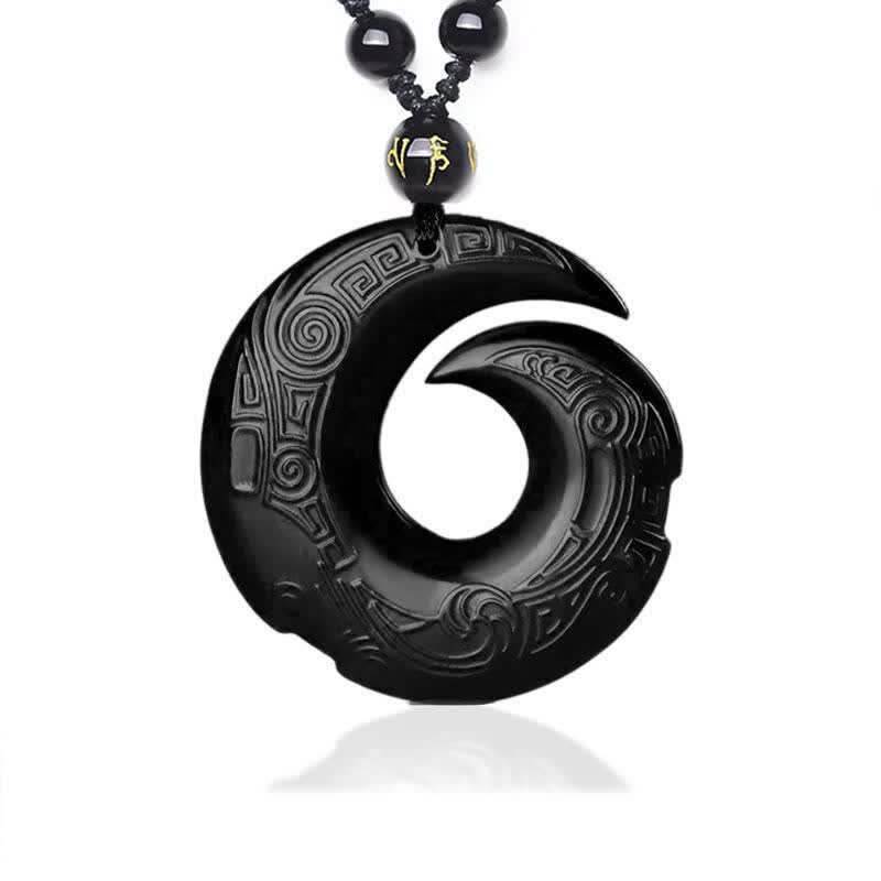 Buddha Stones Natural Black Obsidian Ice Obsidian Strength Necklace Pe ...