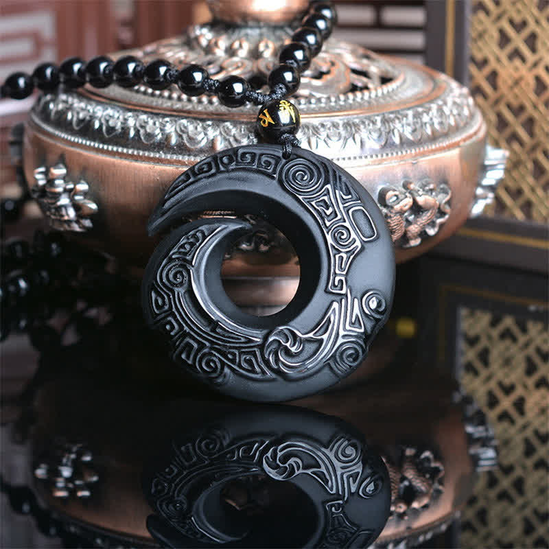 Buddha Stones Natural Black Obsidian Ice Obsidian Strength Necklace Pe ...