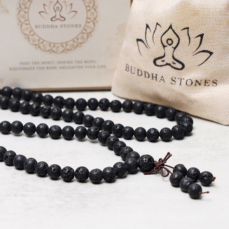 Buddha Stones 108 Natural Lava Rock Beads Prayer Mala Bracelet Necklac ...