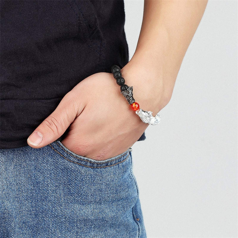 Buddha Stones White Turquoise Lava Rock Dragon Blessing Beaded Bracele ...