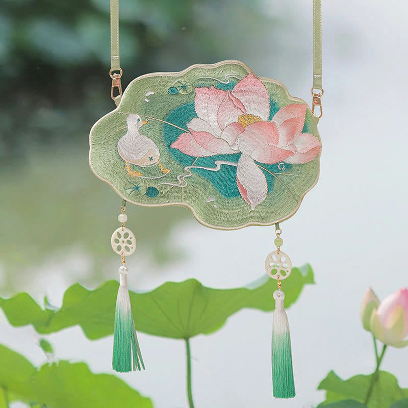 Buddha Stones Luck Embroidery Lotus Koi Fish Rabbit Flower Hanfu Bag C ...