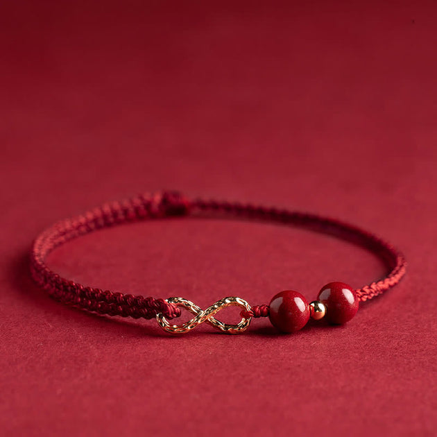Buddha Stones Cinnabar Blessing Red String Golden Infinity Symbol Brac ...