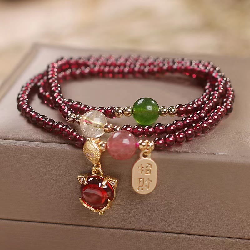 Buddha Stones Natural Garnet Strawberry Quartz Crystal Fox Koi Fish Pe ...