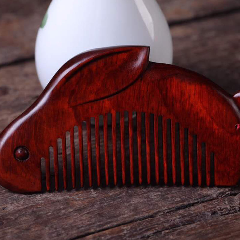 Small Leaf Red Sandalwood Cute Bunny Rabbit Sooth Comb With Gift Box ...