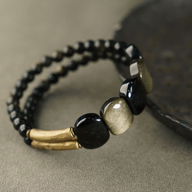 Buddha Stones Black Obsidian Gold Sheen Obsidian Strengthen Bracelet ...
