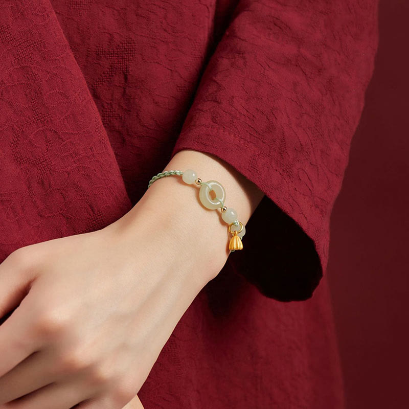 Buddha Stones Round Peace Buckle Jade Lotus Happiness Abundance Wealth ...