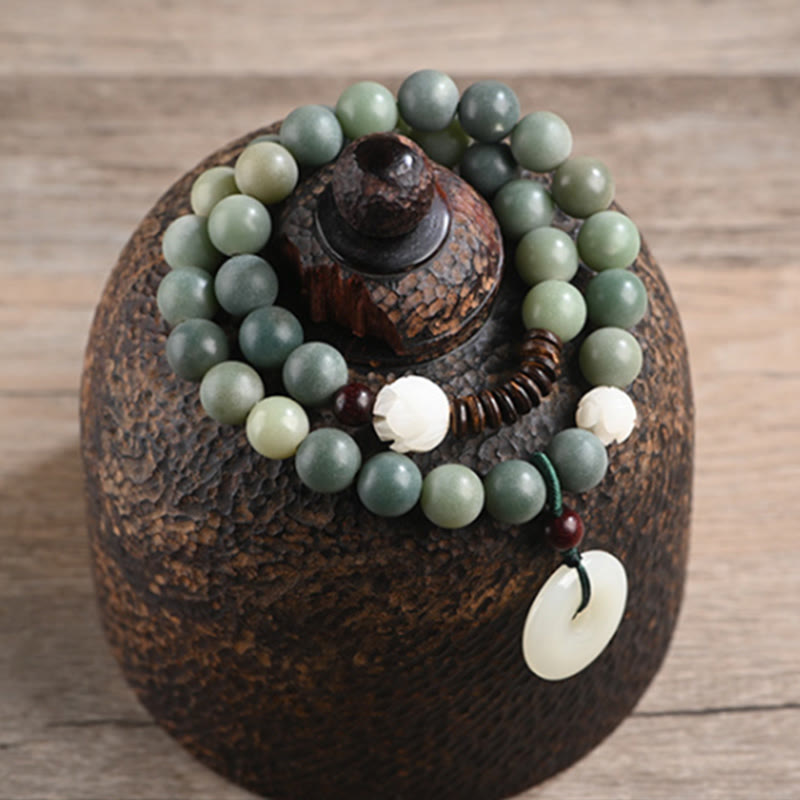 Buddha Stones Cyan Bodhi Seed Lotus Jade Peace Buckle Wisdom Double Wr ...