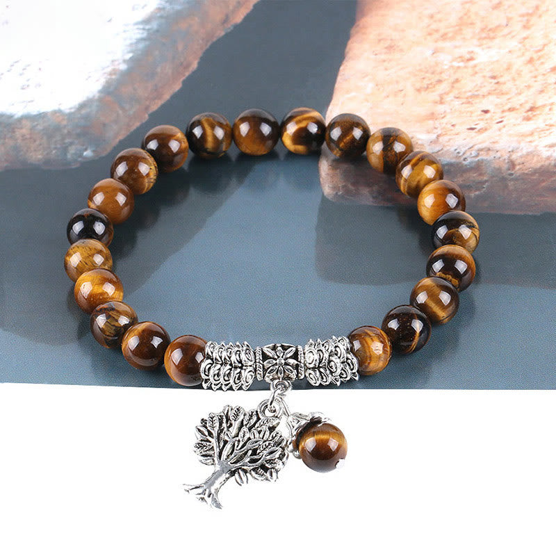 Buddha Stones Natural Gemstone Tree of Life Lucky Charm Stretch Bracel ...